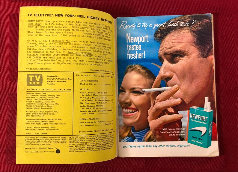 Week of February 6 to 12 1965 TV Guide Jackie Gleason on Cover Vol 13 ...