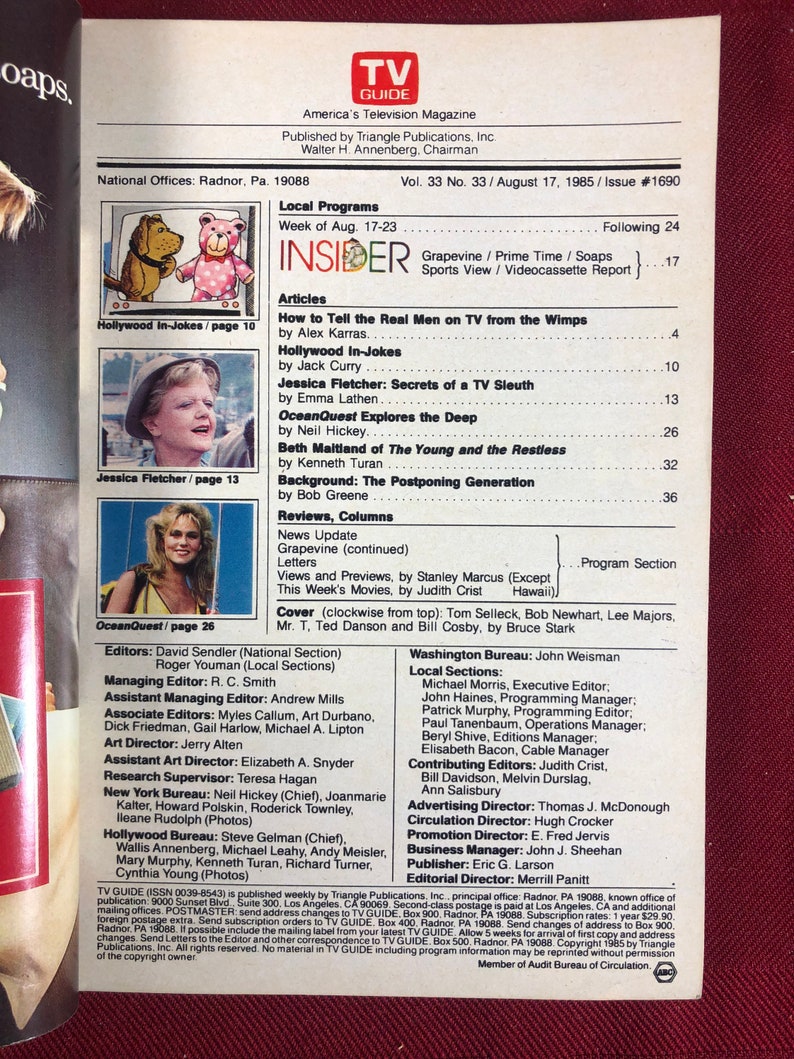 Week of August 17 to 23 1985 TV Guide Real Men and the Wimps on TV ...