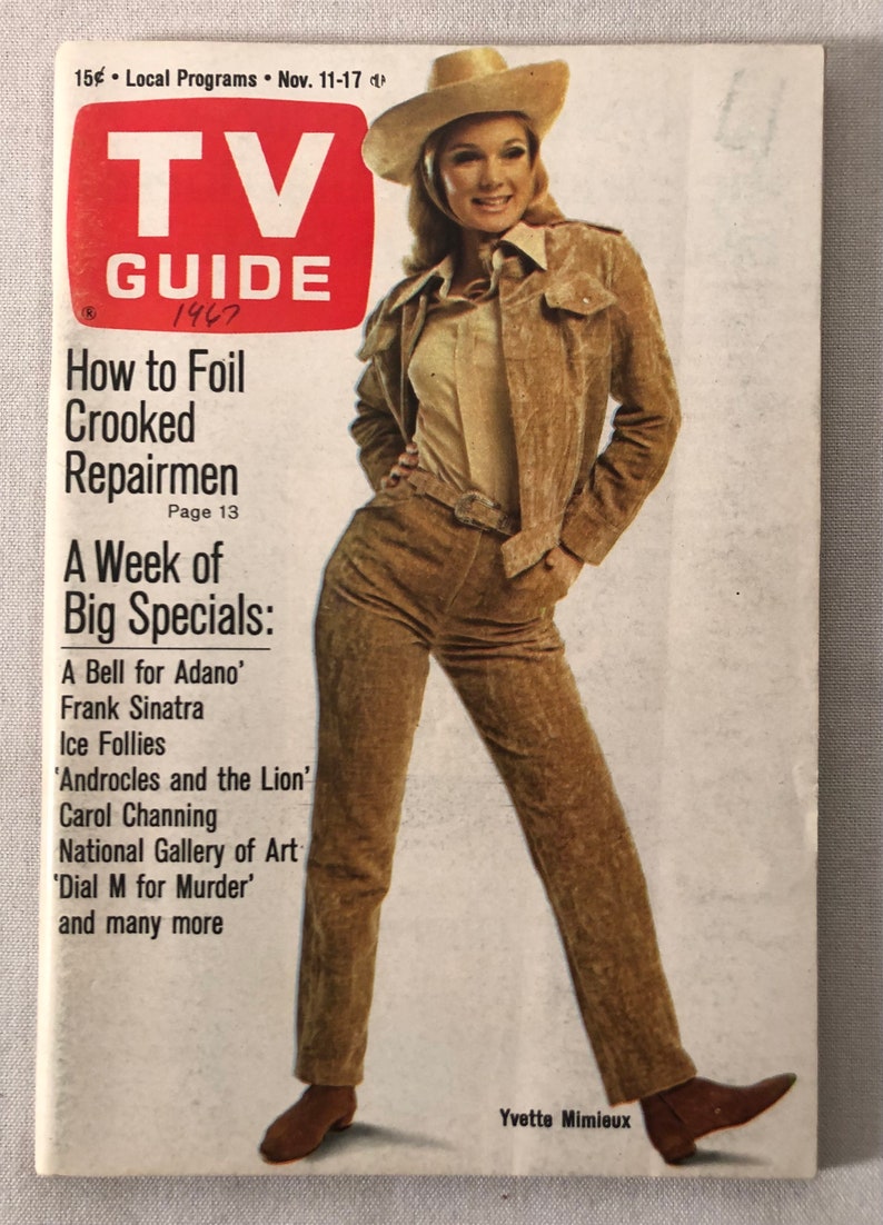 Week of November 11 to 17 1967 TV Guide Yvette Mimieux on Cover Vol 15 ...
