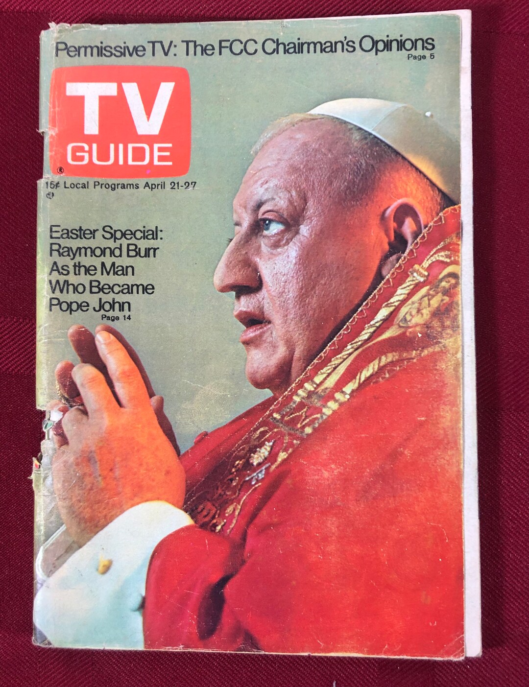 April 21 to 27 1973 TV Guide Easter Special Raymond Burr as Pope John ...