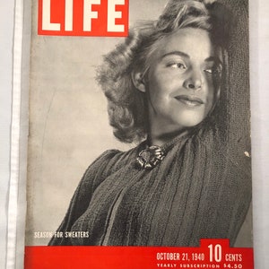 October 21 1940 Life Magazine Season for Sweaters Mardee Hoff on Cover ...