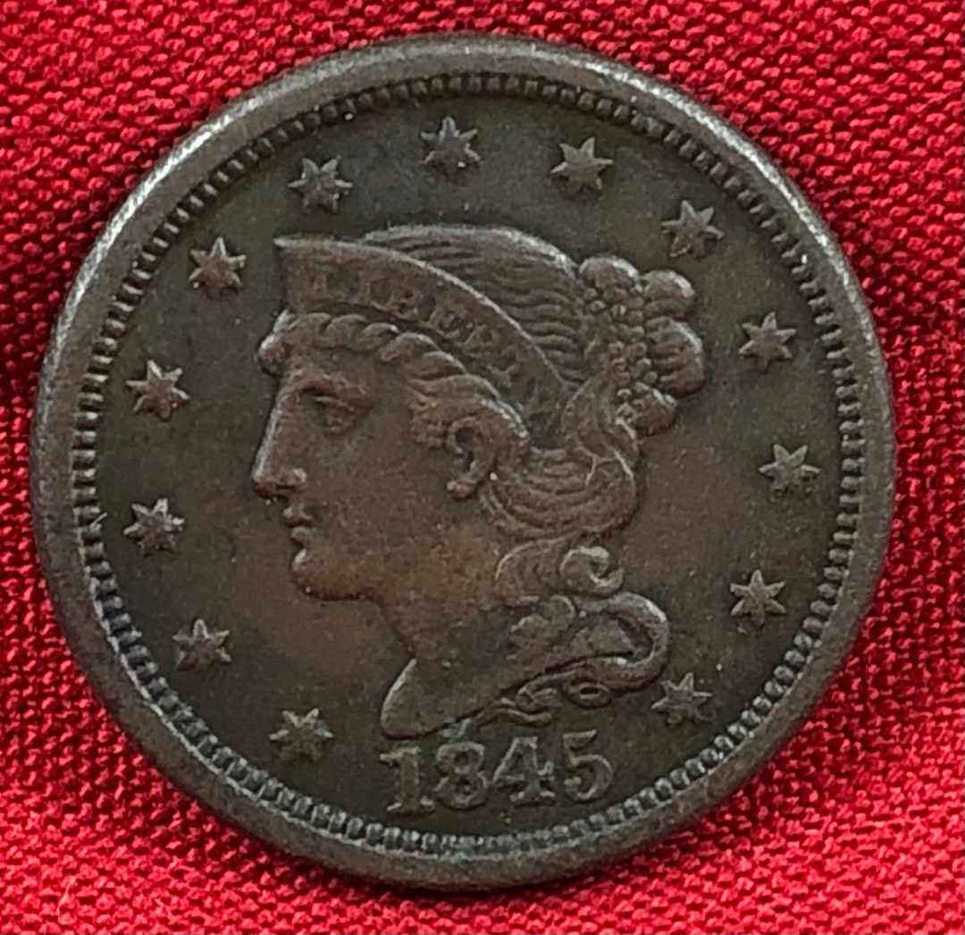 1845 Braided Hair Large Cent Extremely Fine Condition US One Penny Ef ...