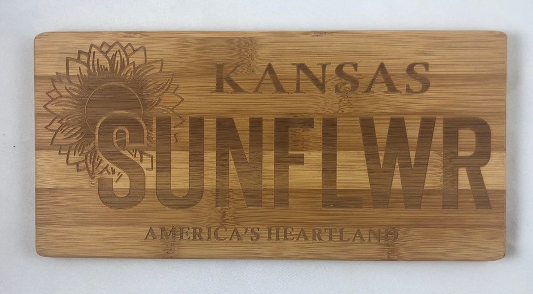 Kansas SUNFLWR License Plate Bamboo Cutting Board or Wall Decor America ...