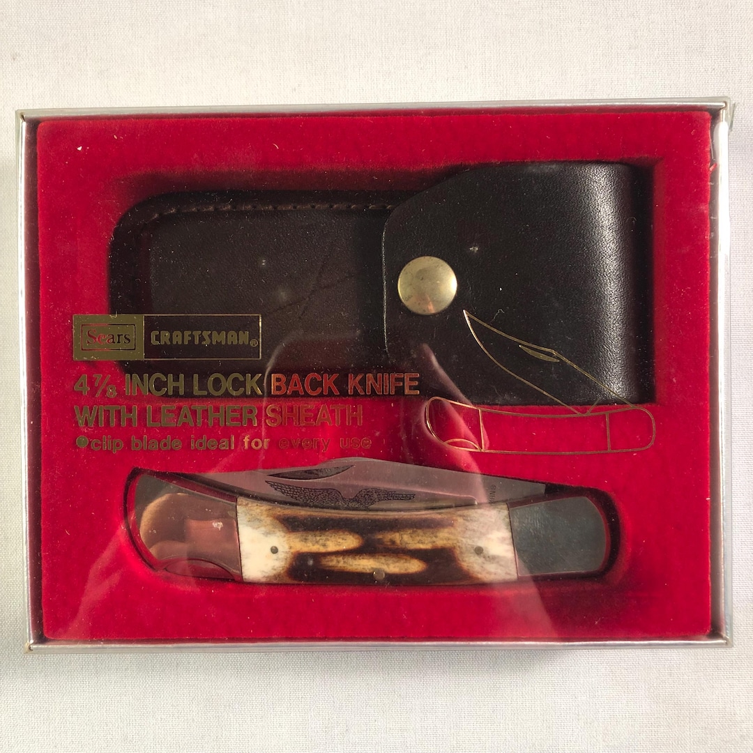 Sears Craftsman 95137 4 7/8 Inch Lock Back Bone Knife With Leather ...