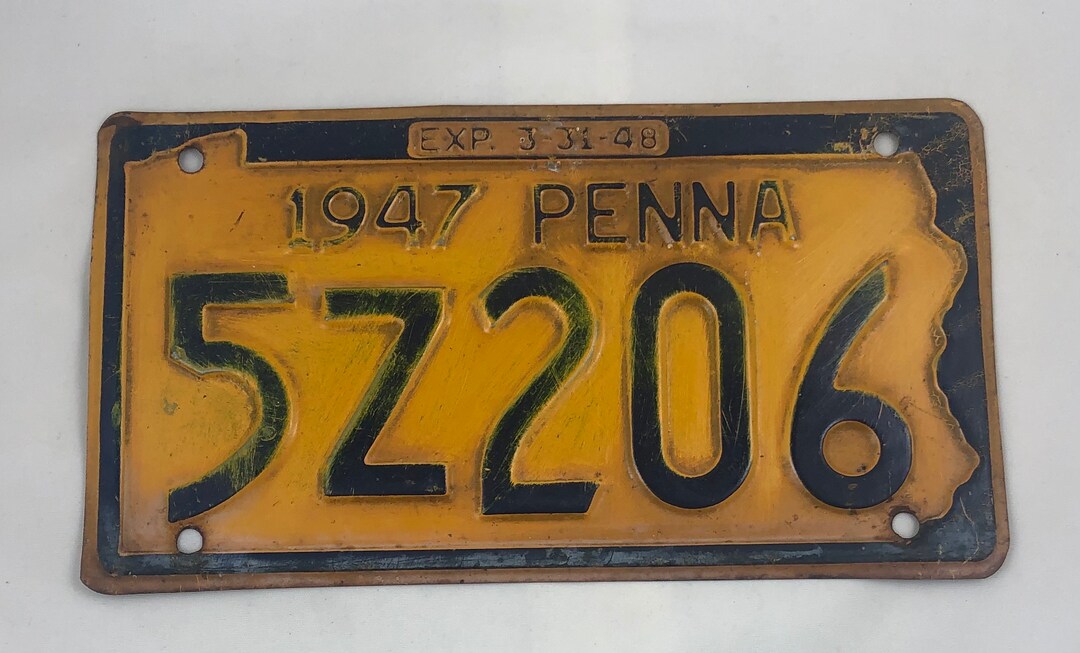 1947 Pennsylvania License Plate 5Z206 Expires 3-31-48 Vintage Penna PA ...