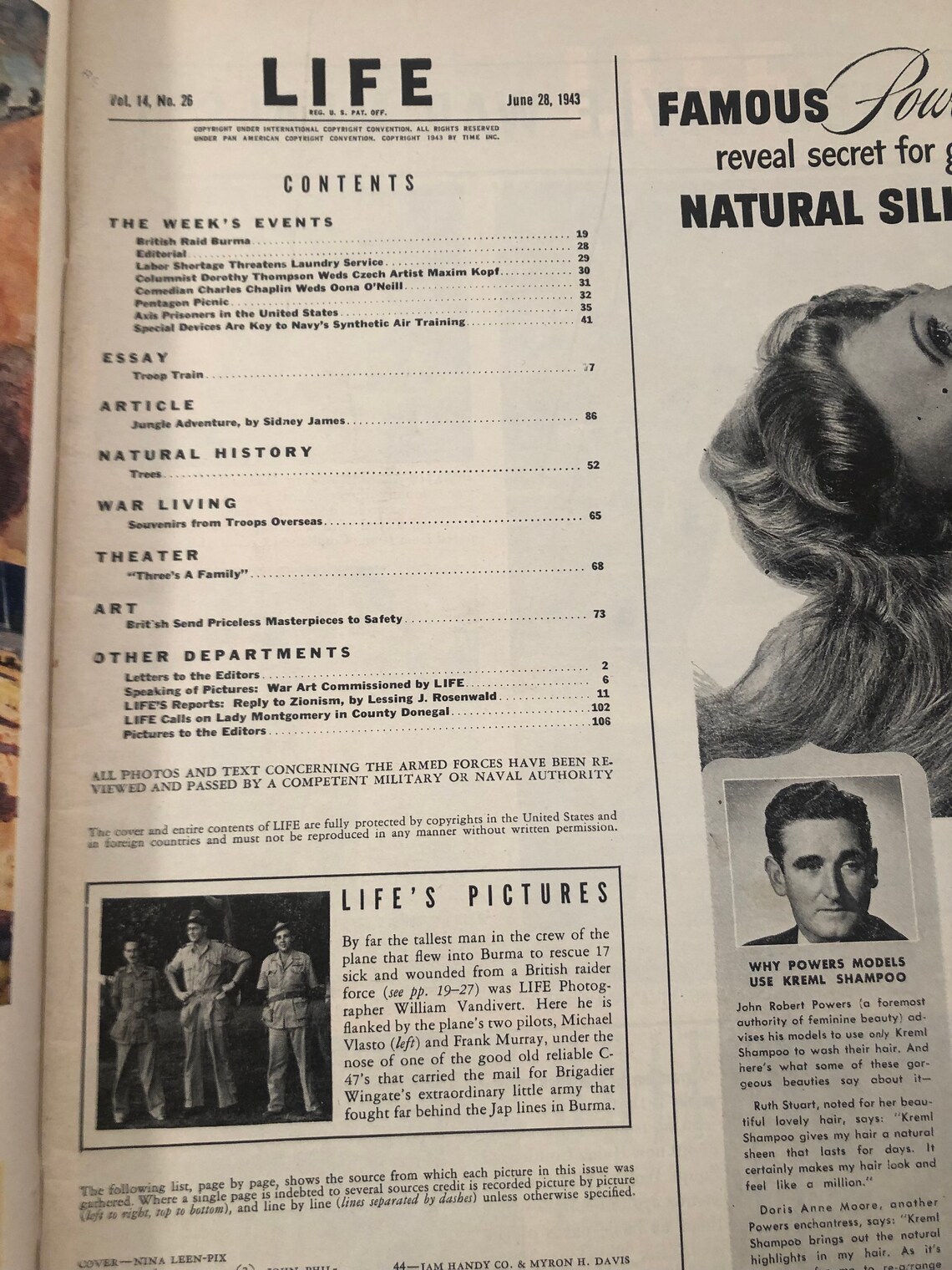 June 28 1943 Life Magazine War Souvenir Sybil Myersburg on Cover Marine ...