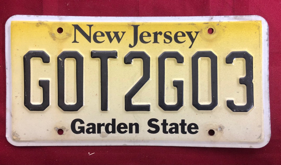 Vintage New Jersey License Plate GOT2GO3 Vanity Yellow and Black NJ Man ...