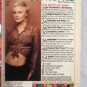 Week of November 11 to 17 2000 TV Guide the Beatles 2000 John Lennon on ...