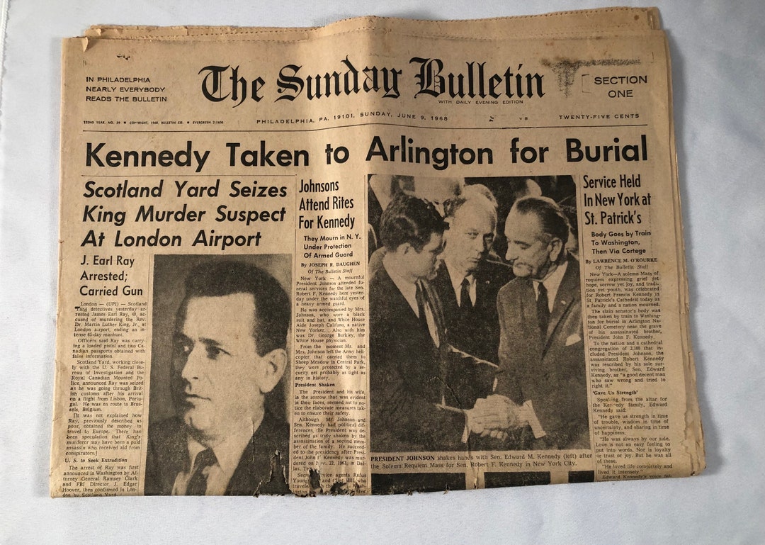 June 9 1968 the Sunday Bulletin Newspaper Robert Kennedy Taken to ...