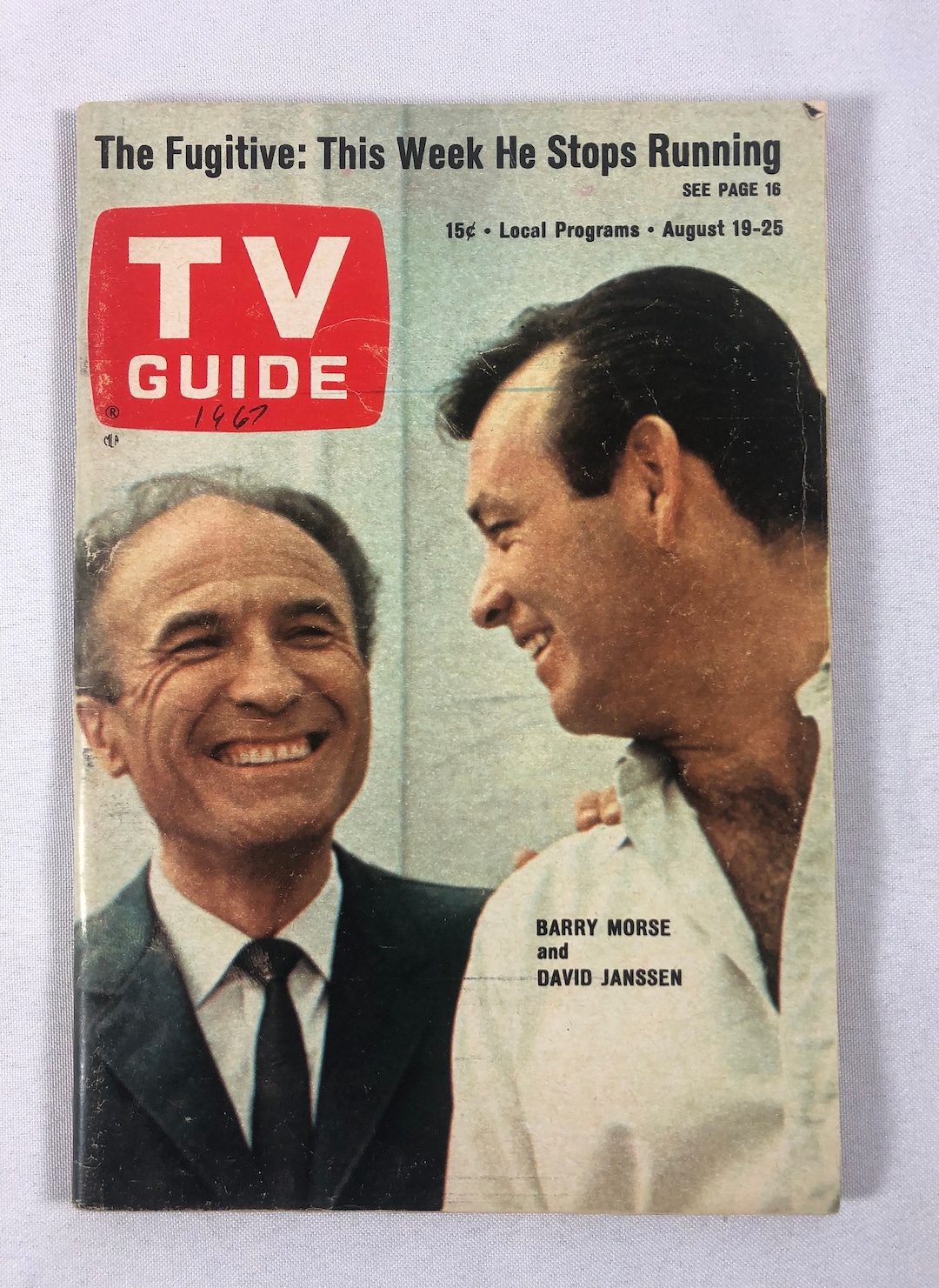 Week August 19 to 25 1967 TV Guide Barry Morse David Janssen the Fugitive on Cover Vol 15 Number ...