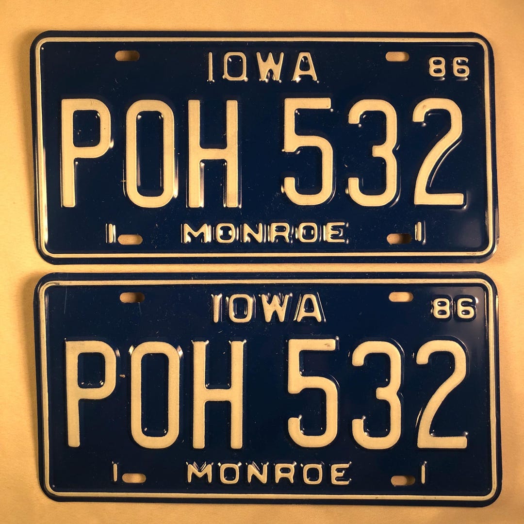 Matching Pair of 1986 Iowa License Plates POH 532 Monroe County Vintage ...