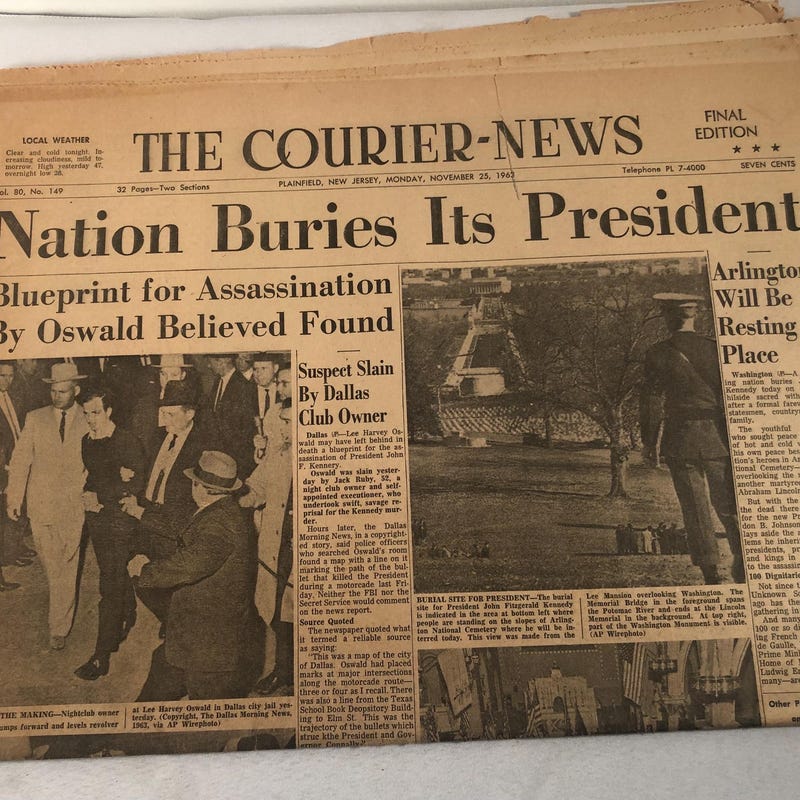 Jfk Memorabilia Newspaper - Etsy