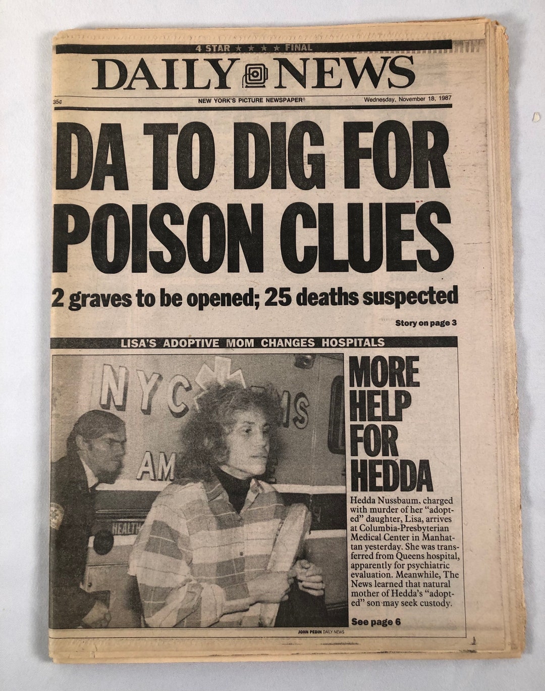 November 18 1987 New York Daily News Newspaper DA to Dig for Poison ...