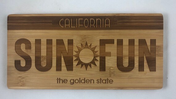 Califorina SUN-FUN License Plate Bamboo Cutting Board or Wall | Etsy