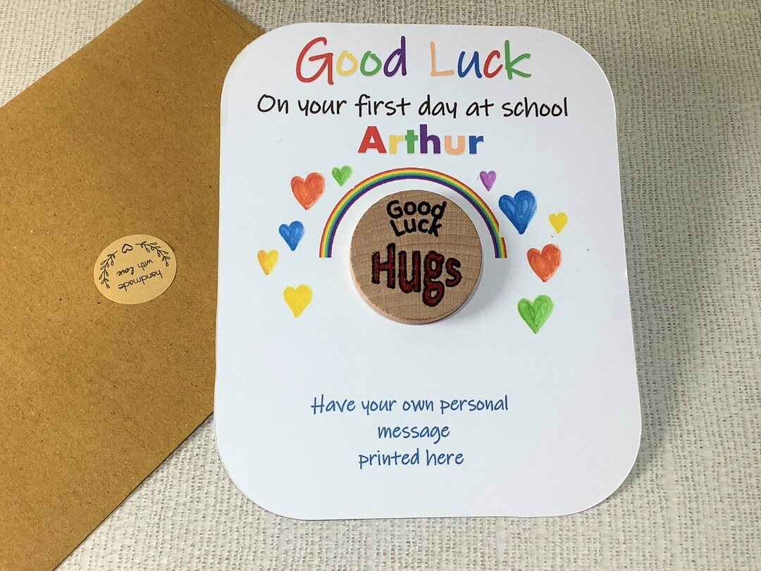 Personalised First Day of School Gift, Good Luck Hugs, Starting School ...