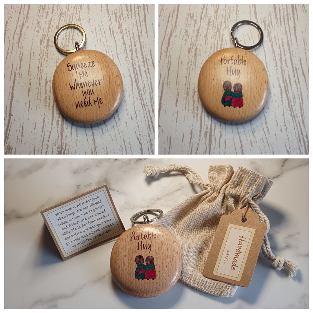 Portable Hug, Pocket Hug, Key Ring, Hug Gift, Missing You, Solid Wood ...