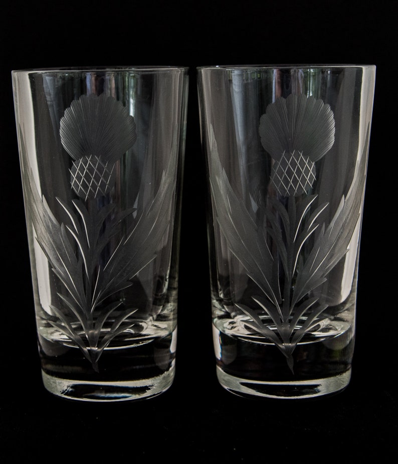 Set of 7 8oz Collins Glasses with Cut Thistle Pattern | Etsy