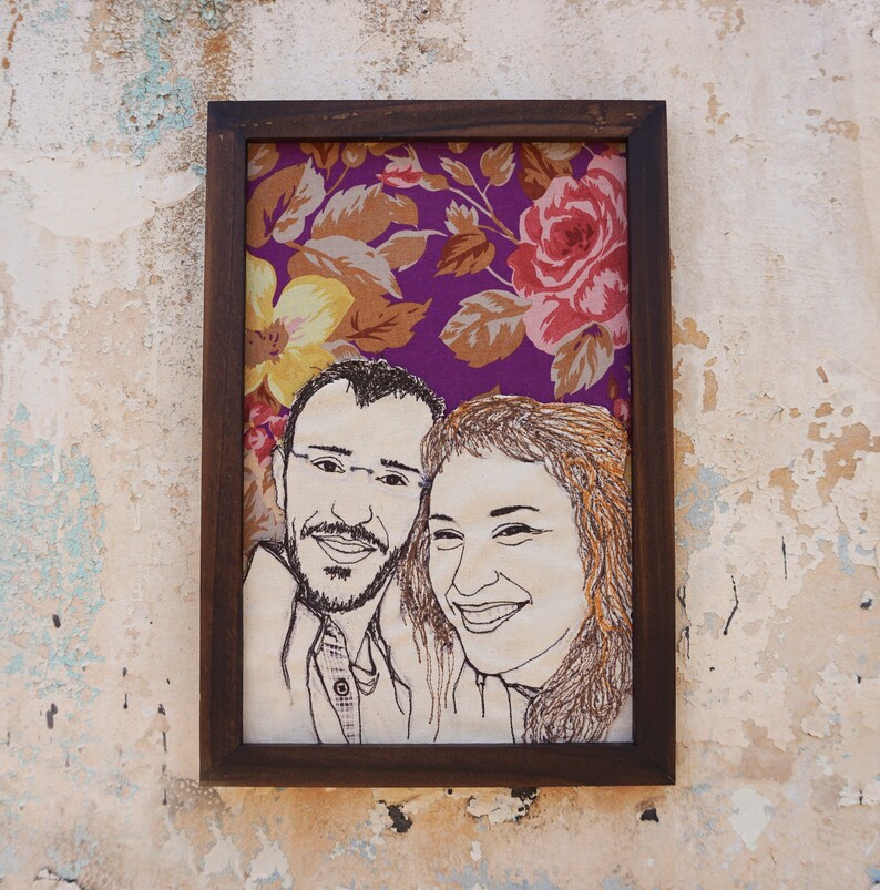 Couple Portrait Custom Portrait Embroidery Free Motion - Etsy