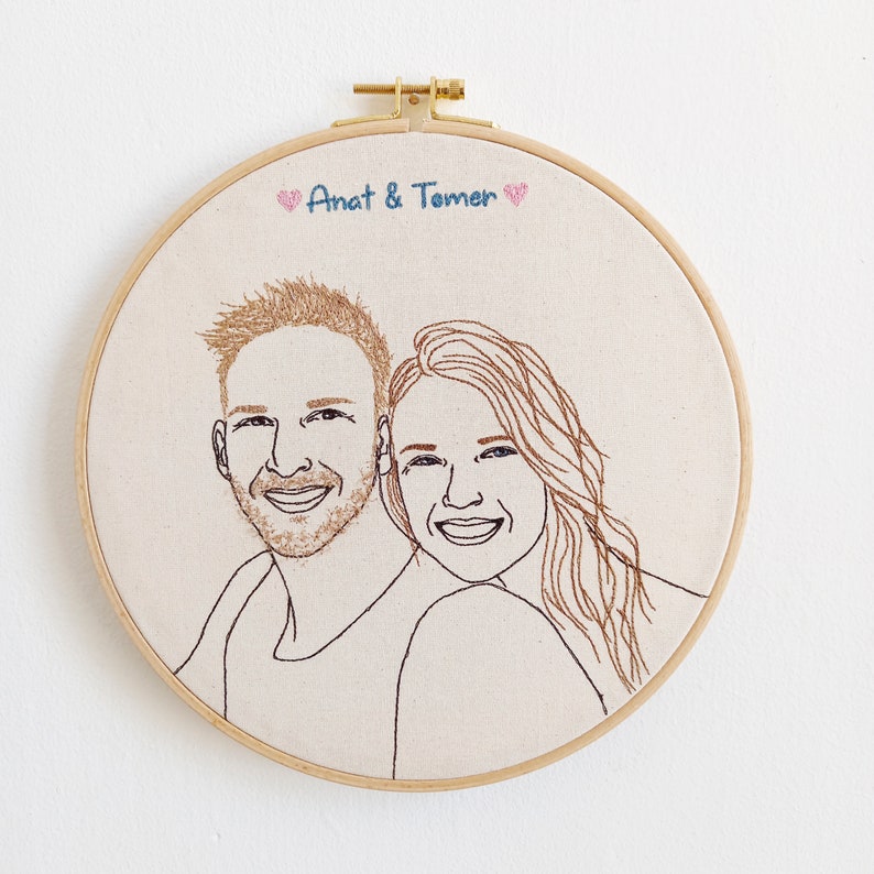 Couple Portrait, Custom Portrait Embroidery, Free Motion Embroidery ...