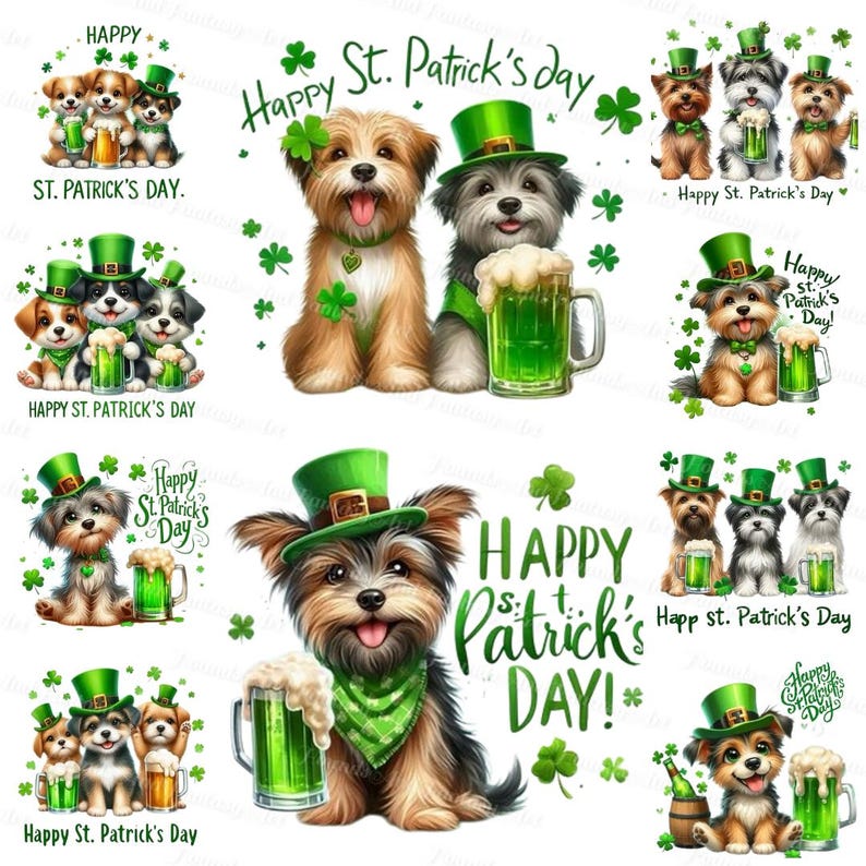 Cute Dogs St Patrick’s Adorable Puppies Digital Download Scrapbooking ...