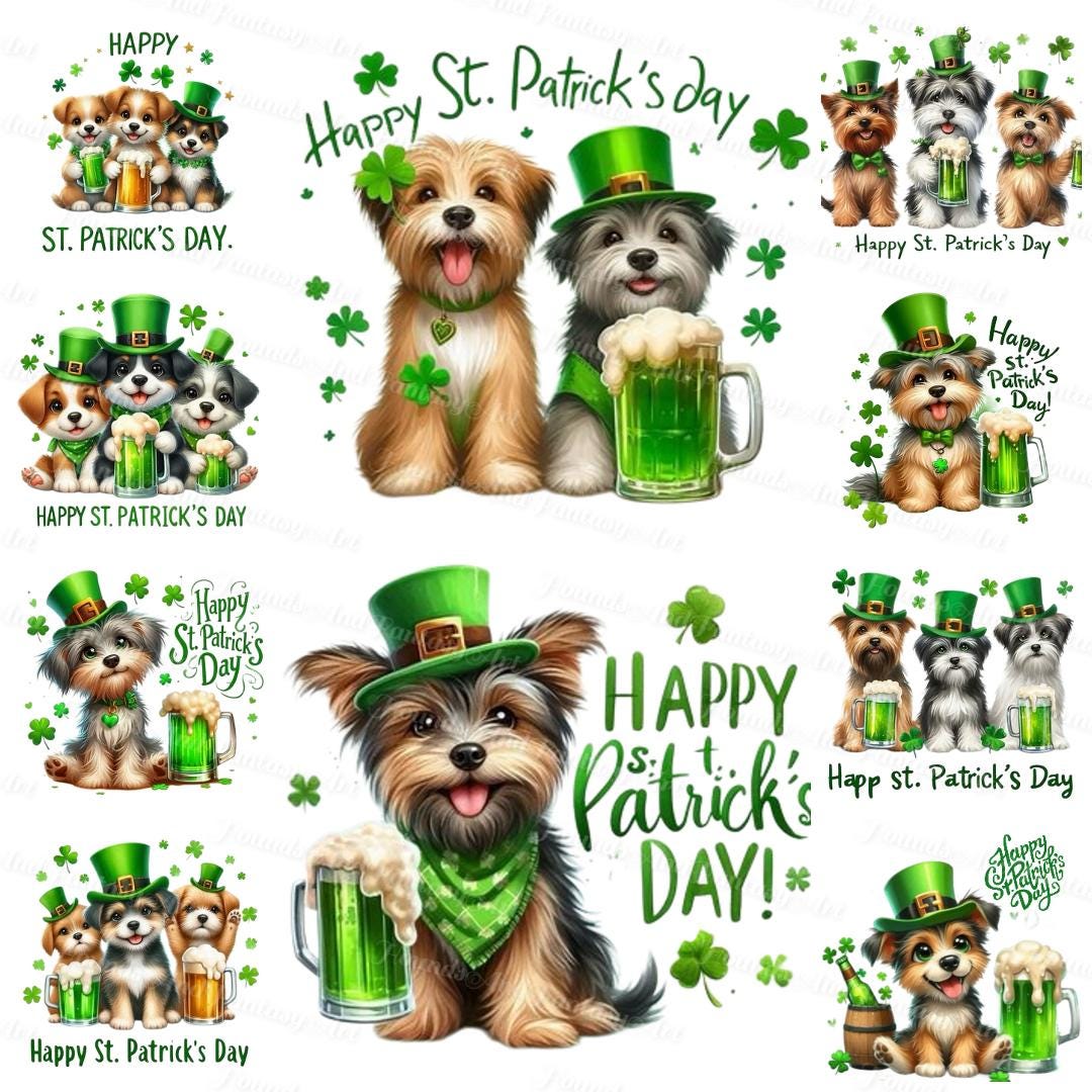Cute Dogs St Patrick’s Adorable Puppies Digital Download Scrapbooking ...