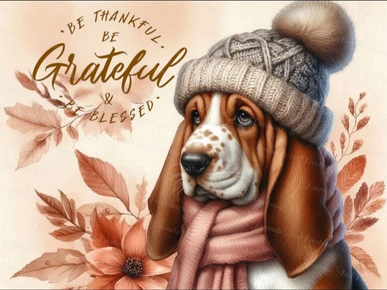 Basset Hound Thanksgiving Printable Greeting Cards Clipart Dog Puppy ...
