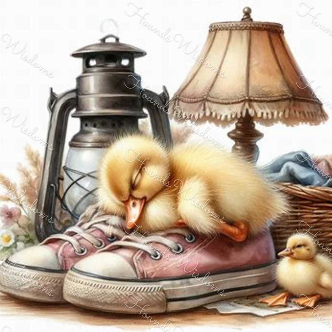 Sleeping Duckling Cartoon Art: Vintage Baby Animal Print (digital ...