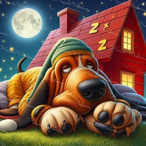 Bloodhound Puppy Good Night Art: Dog House Clipart (digital Download ...