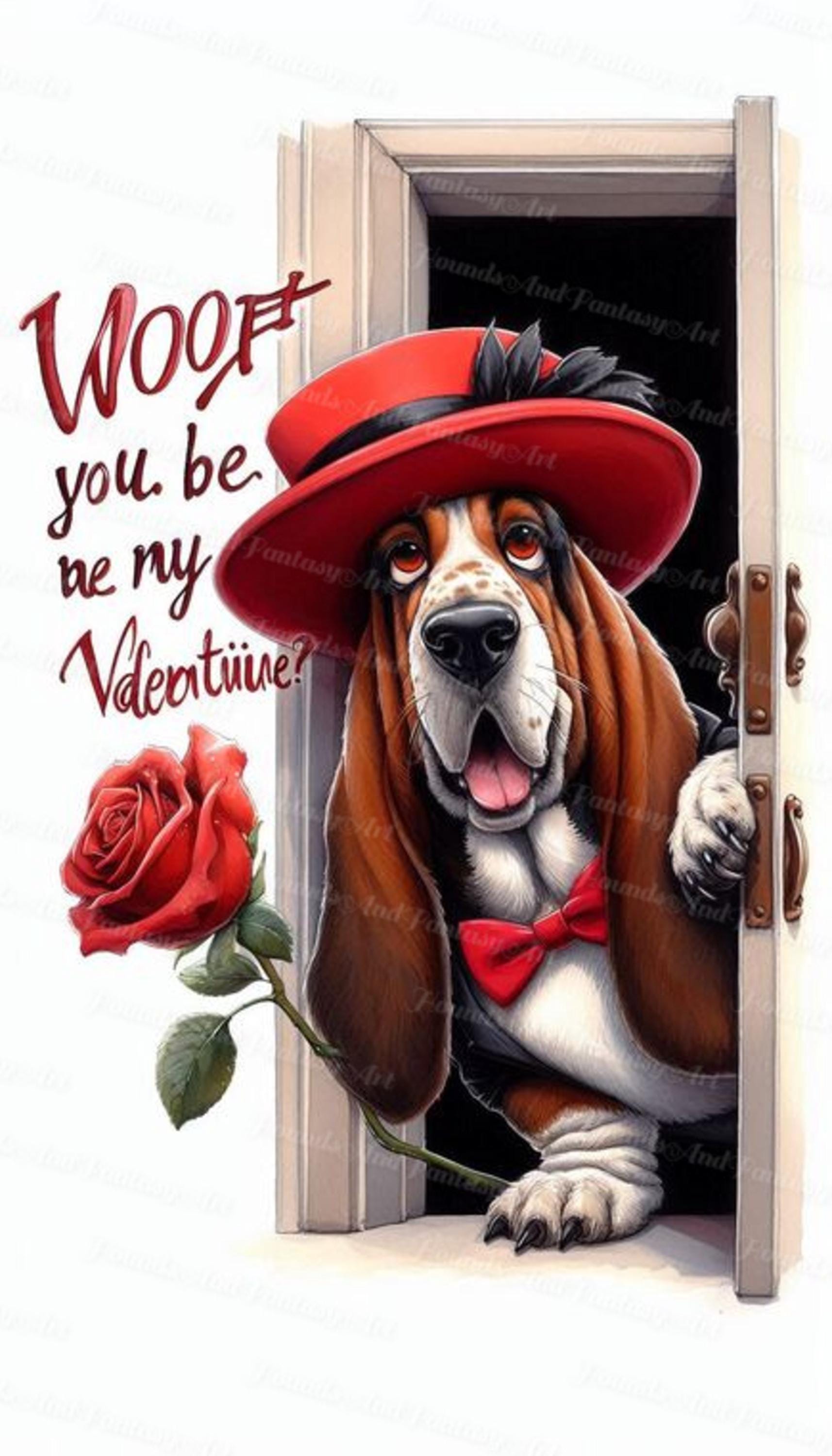 Basset Hound Puppy Valentine’s Day Digital Download Scrapbooking Craft ...