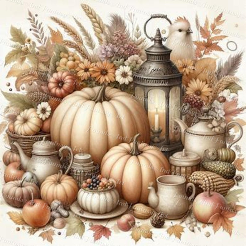 Pumpkin Thanksgiving Clipart Greeting Digital Download 25 JPG ...