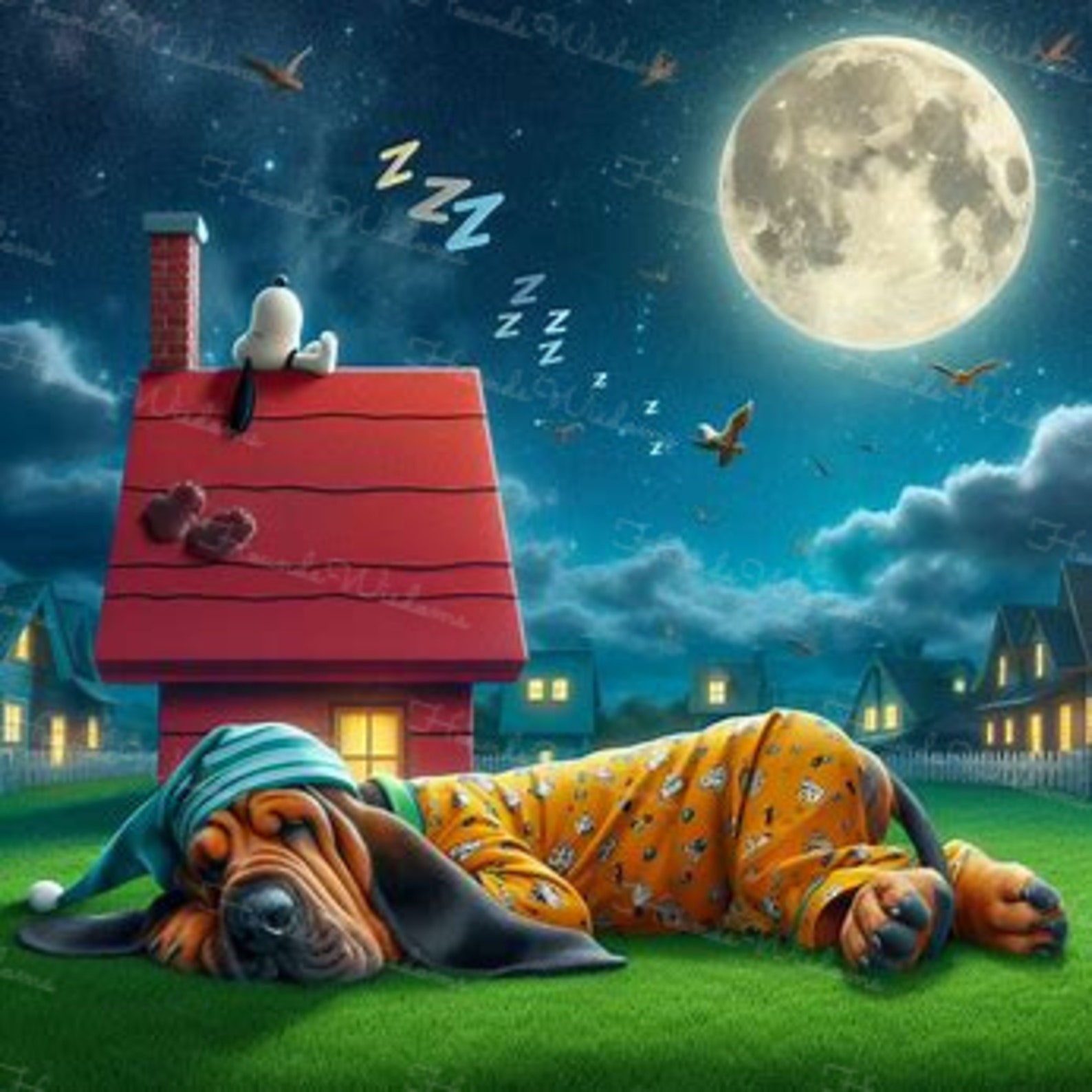Bloodhound Puppy Good Night Art: Dog House Clipart (digital Download ...