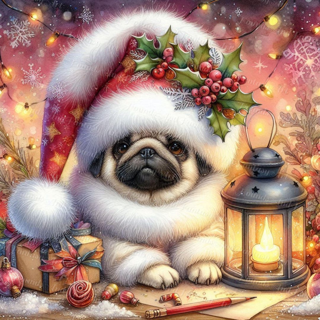 Pug Christmas Clipart Dog JPG Vintage Gnome Pug Bundle Clipart ...