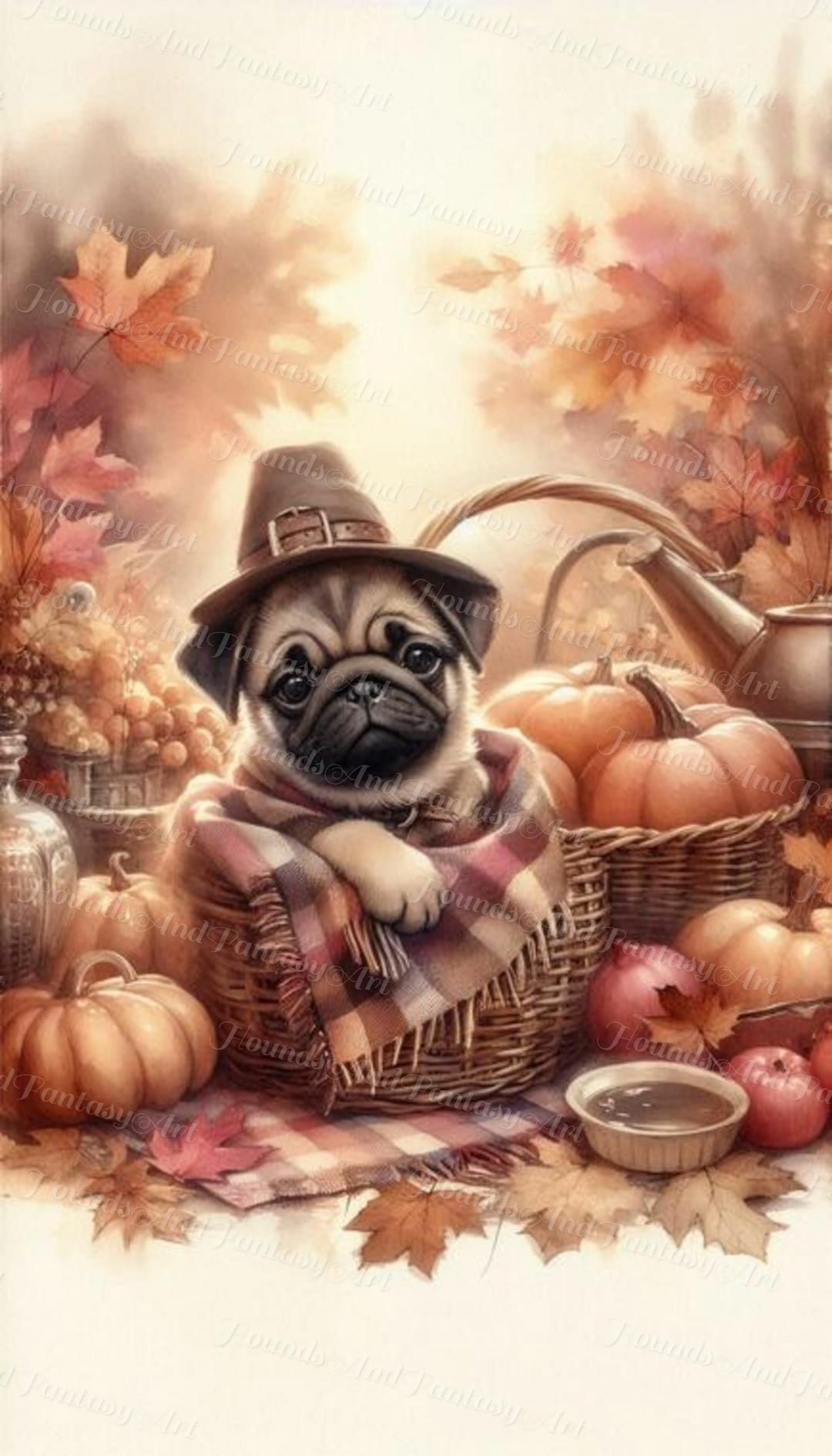 Pug Clipart 16 JPG Painting Thanksgiving Fall Dog Pet Watercolor ...