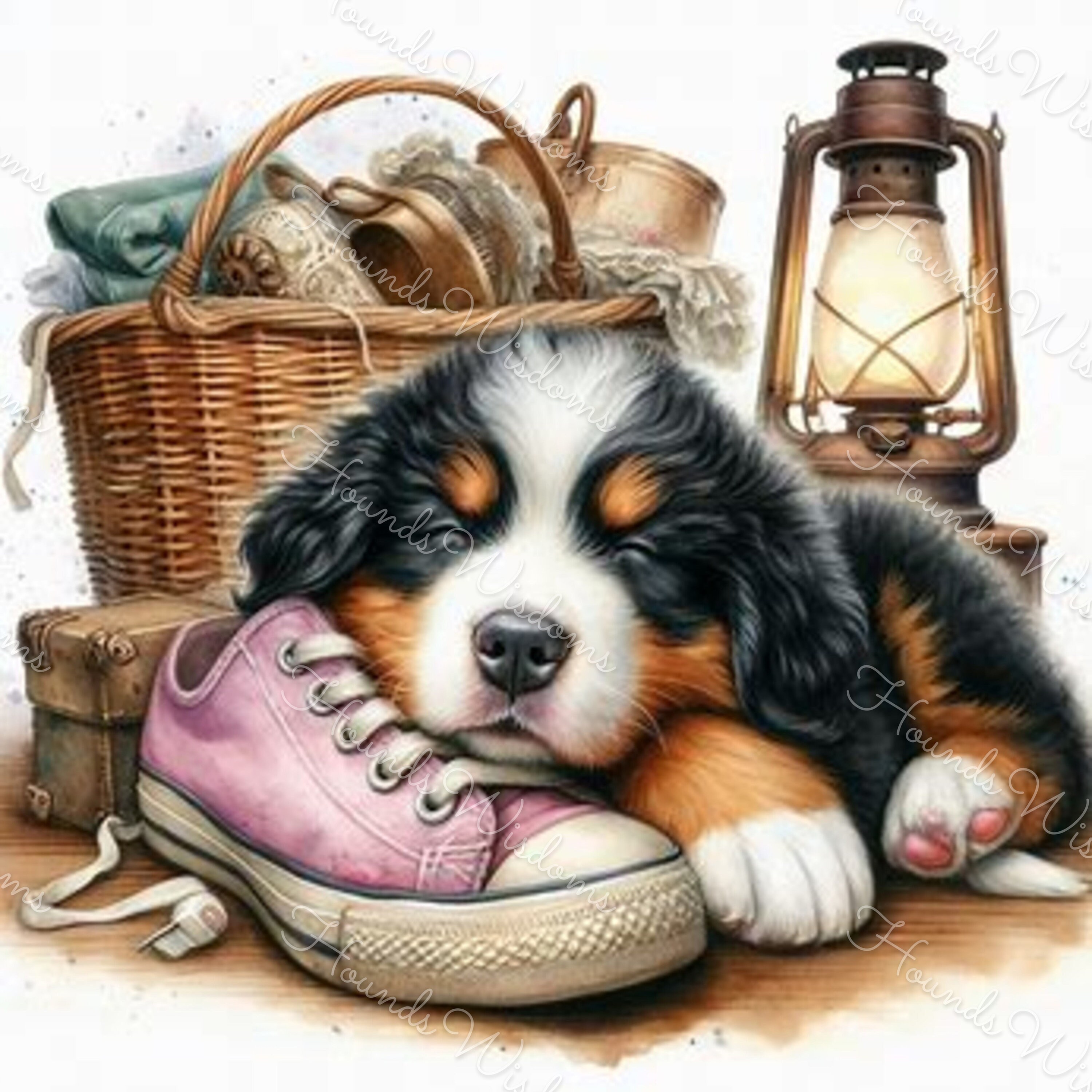 Bernese Mountain Dog Hound Puppy Sleeping Printable 12 Poster Sticker ...