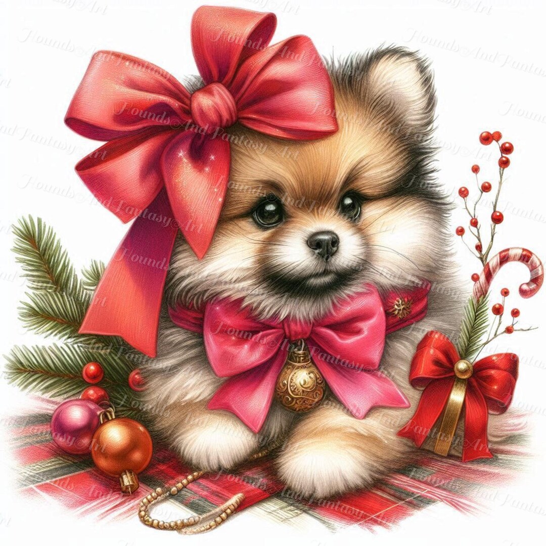 Christmas Adorable Dogs Clipart Digital Instant Download Cute Festive ...