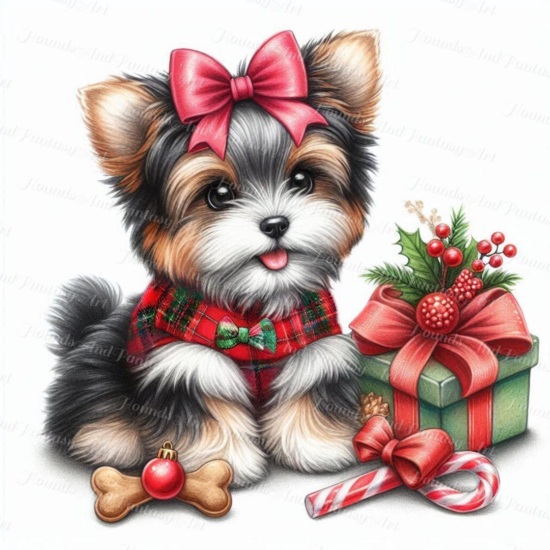Christmas Adorable Dogs Clipart Digital Instant Download Cute Festive ...