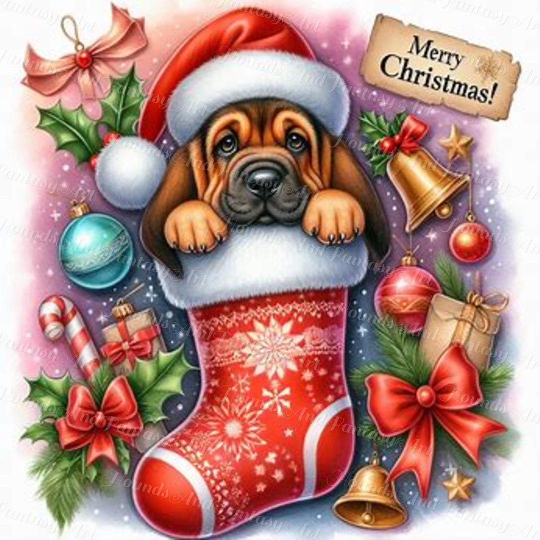 Christmas Bloodhound Clipart Sock Puppy Christmas Boot Dog JPG Basset ...