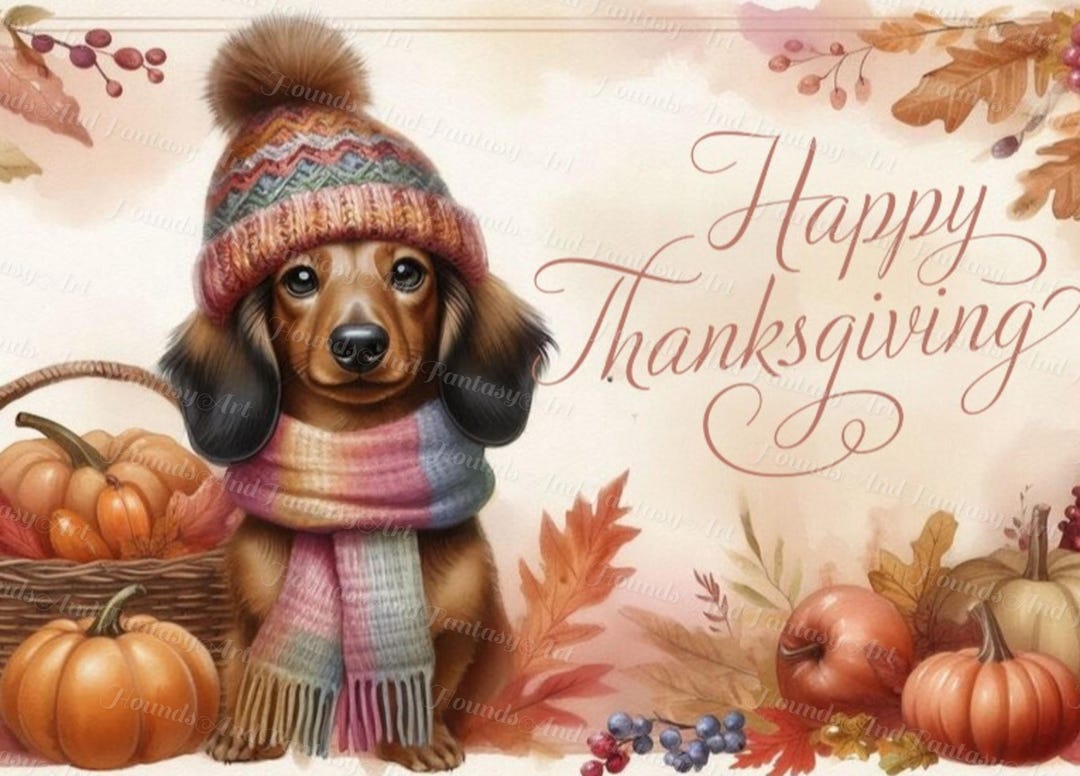 Dachshund Wiener Thanksgiving Printable Greeting Card Clipart Dog Pet ...