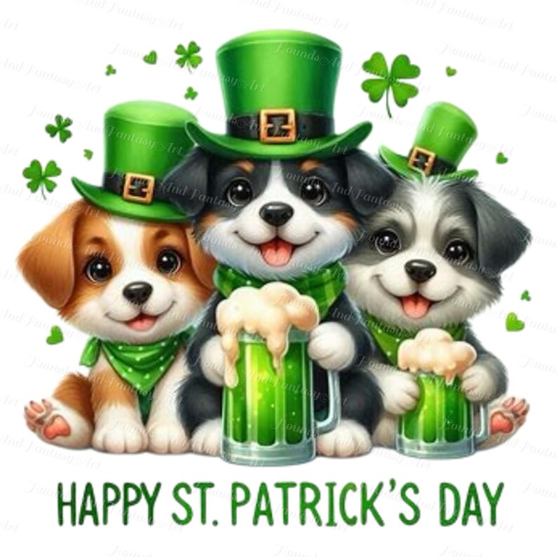 Cute Dogs St Patrick’s Adorable Puppies Digital Download Scrapbooking ...