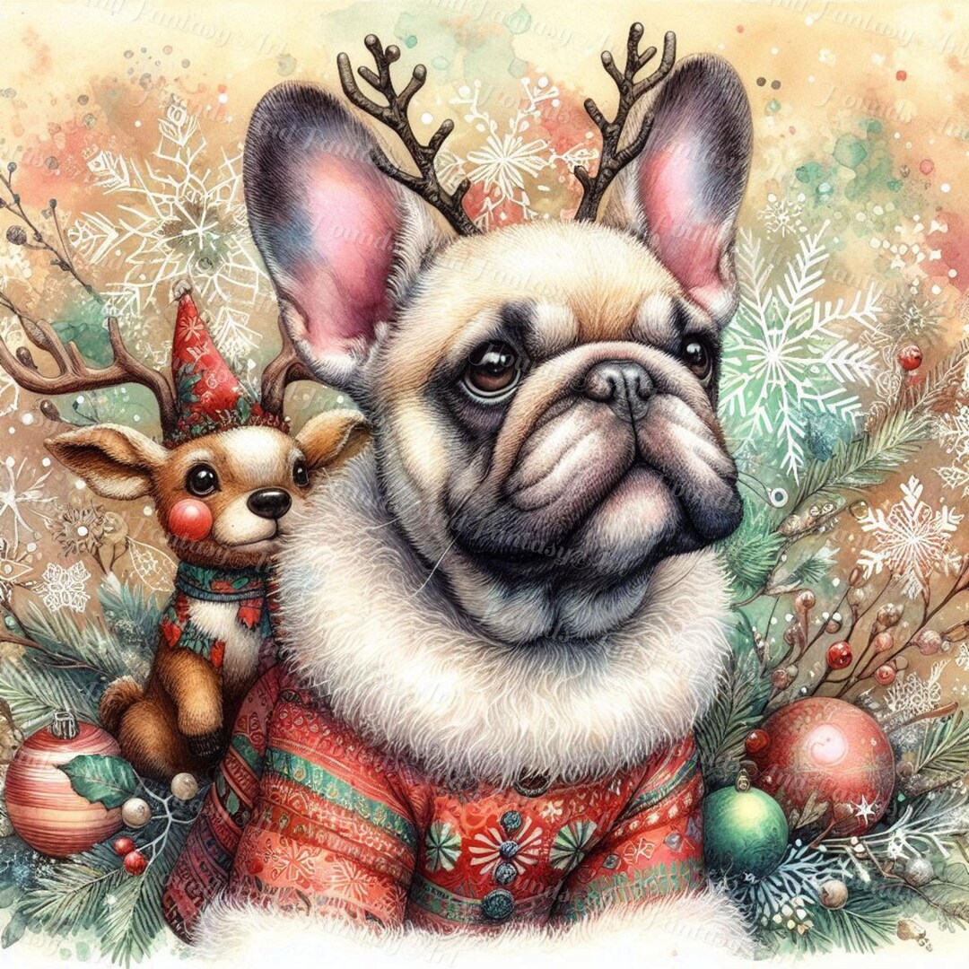 French Bulldog Christmas Clipart JPG Bundle Dog Clipart Watercolor ...