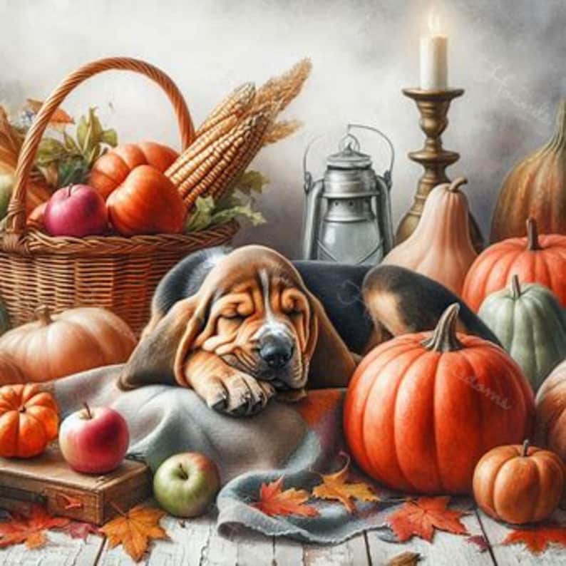 Bloodhound Dog Basset Hound Puppy Pumpkin Autumn Fall Halloween ...