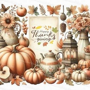 Pumpkin Thanksgiving Clipart Greeting Digital Download 25 JPG ...