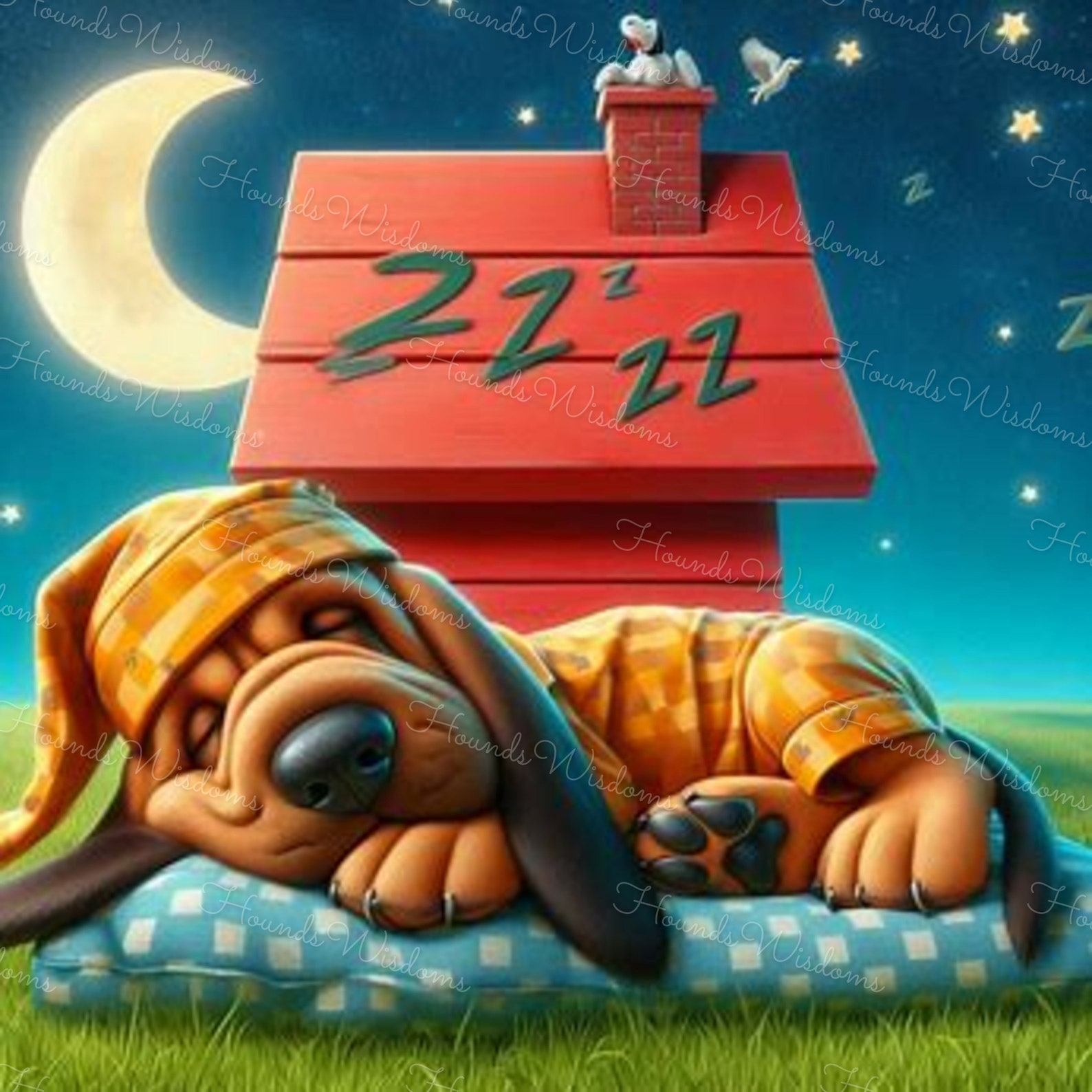 Bloodhound Puppy Good Night Art: Dog House Clipart (digital Download ...