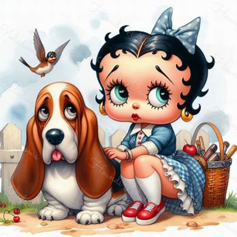 Betty Boop & Basset Hound Printable: Cartoon Dog Poster (digital ...