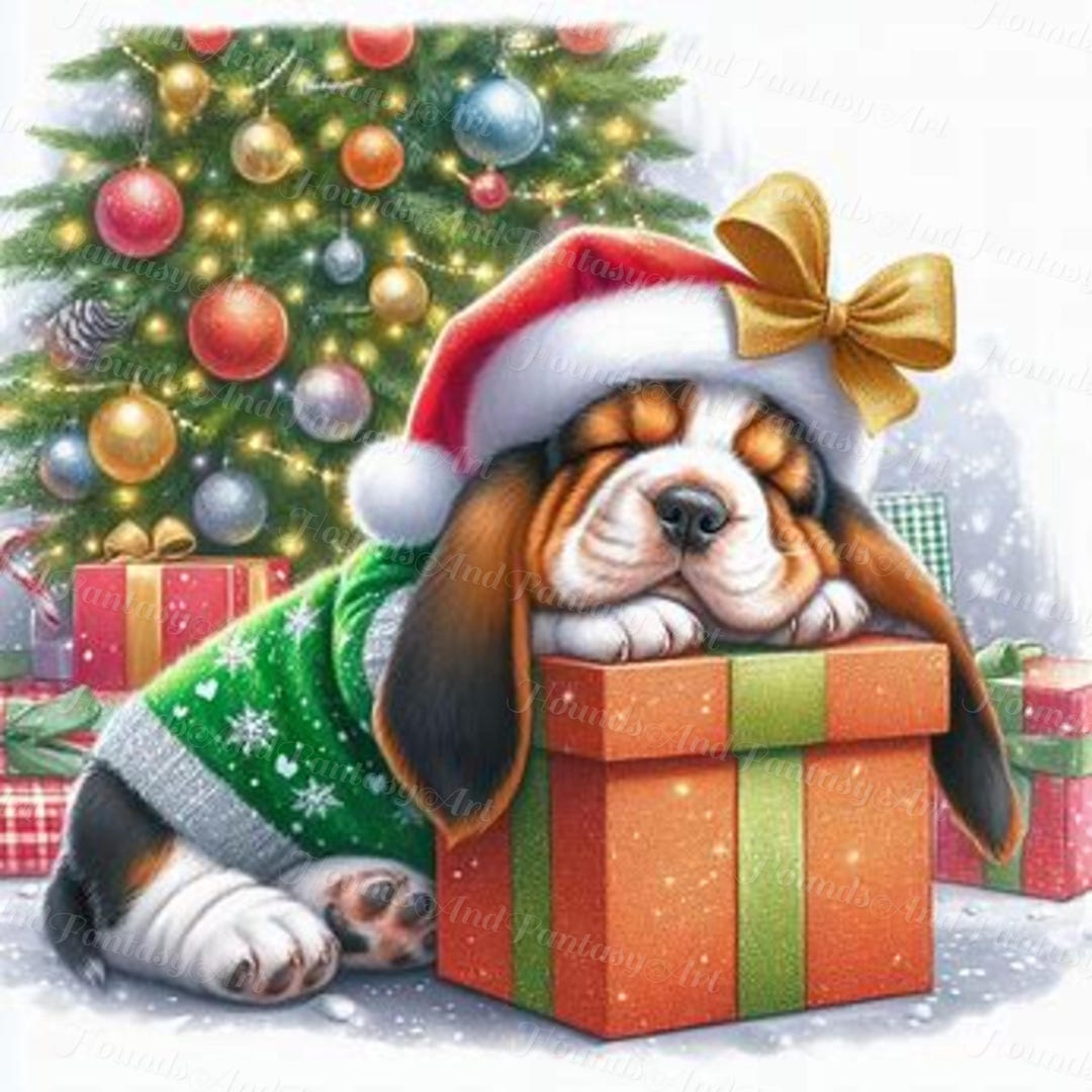 Christmas Basset Hound Watercolor Clipart, Holiday Dog Art (digital ...