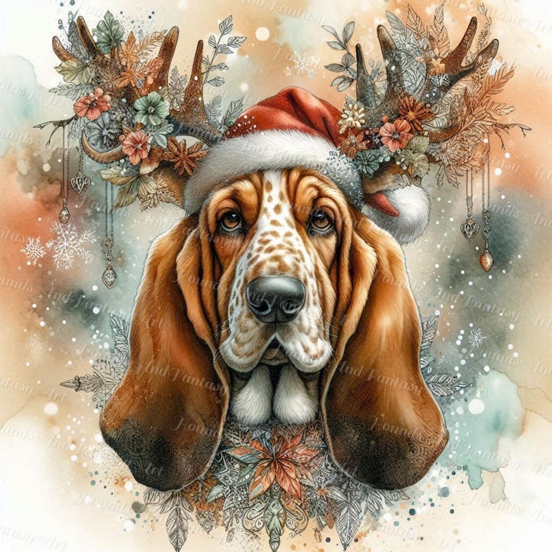 Watercolor Basset Hound Christmas Clipart (digital Download) - Etsy