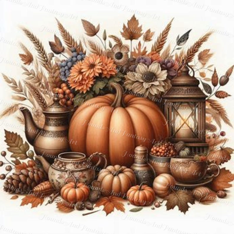 Pumpkin Thanksgiving Clipart Greeting Digital Download 25 JPG ...