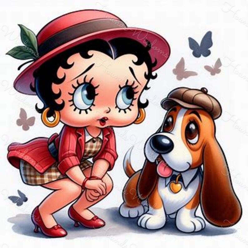 Betty Boop & Basset Hound Printable: Cartoon Dog Poster (digital ...