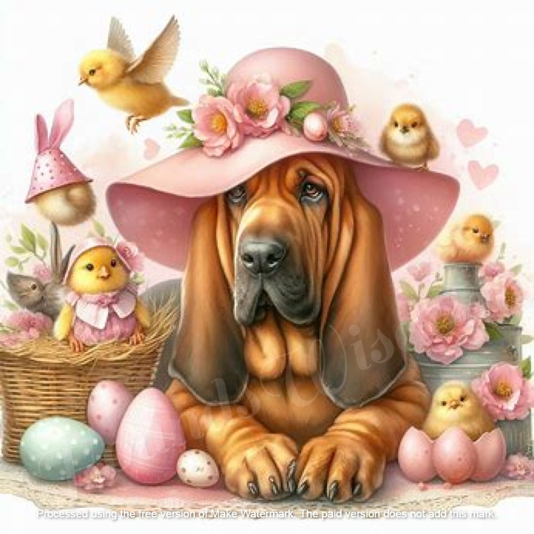 SALE Bloodhound Dog Puppy Cartoon, Easter Printable 10 Watercolor PNG ...