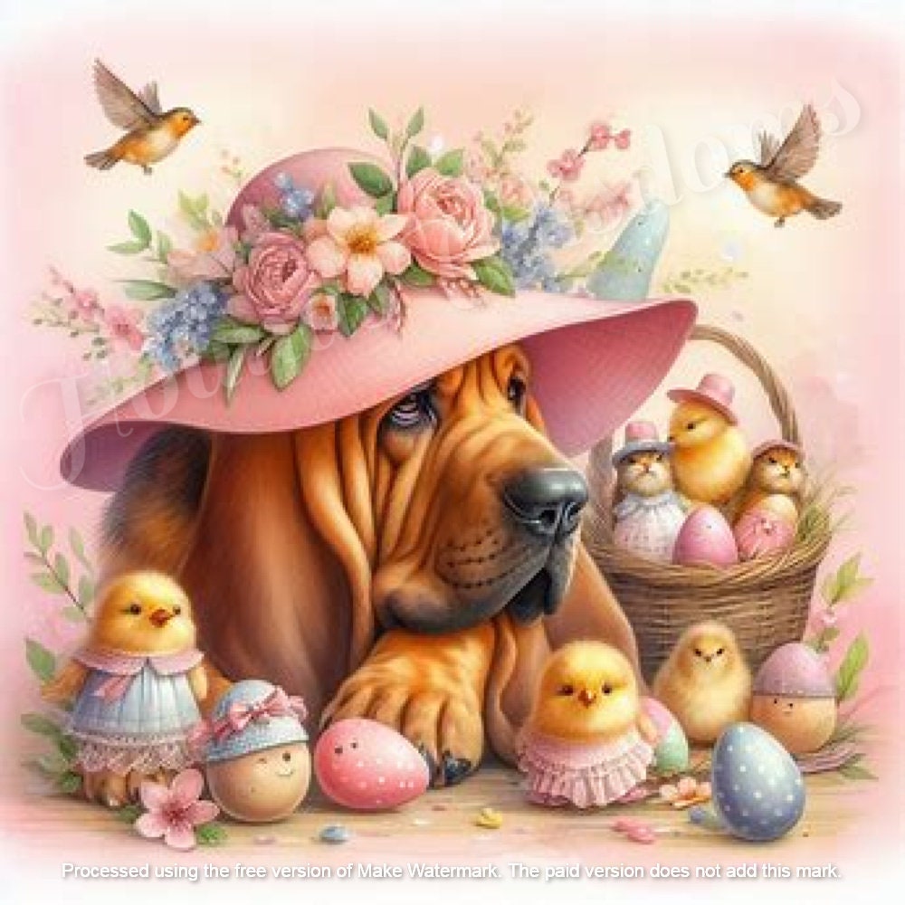 SALE Bloodhound Dog Puppy Cartoon, Easter Printable 10 Watercolor PNG ...